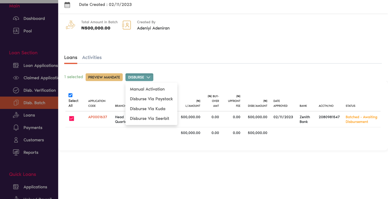 Disbursement Batch – Lendastack Knowledge base
